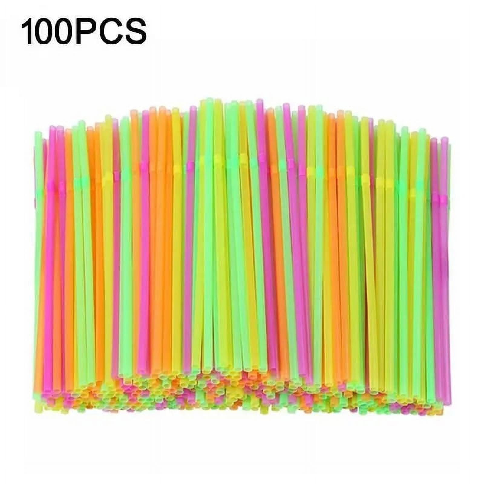 100 Neon Straws Flexible Bendy Birthday Party Plastics Drinking Straws ...