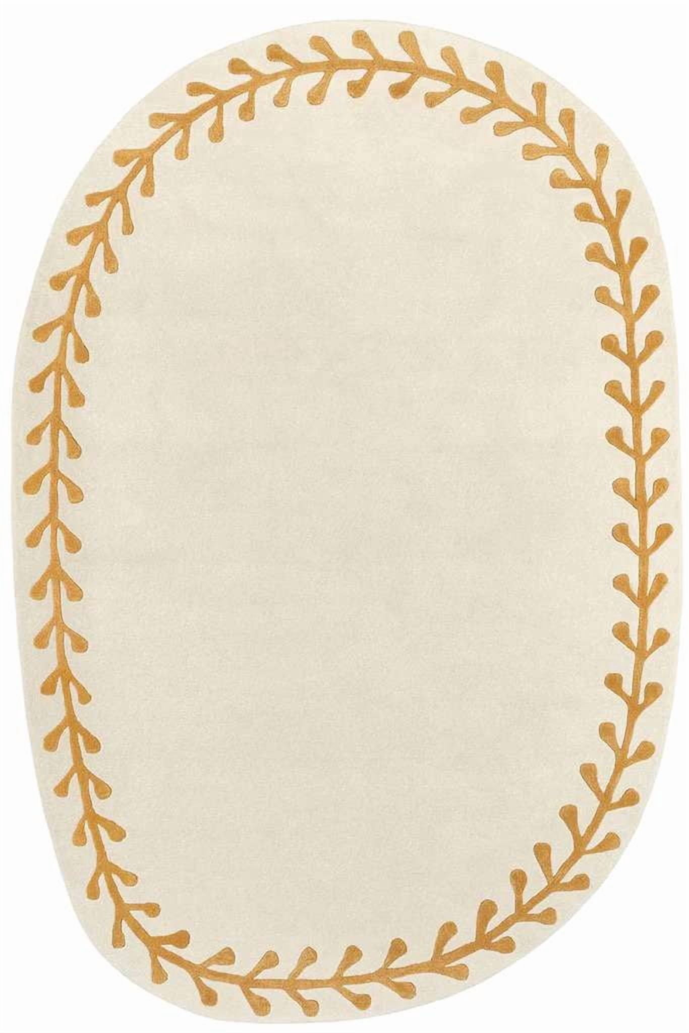 100% New Zealand Wool Oval Area Rug, Hand-Tufted Organic Vine Border ...