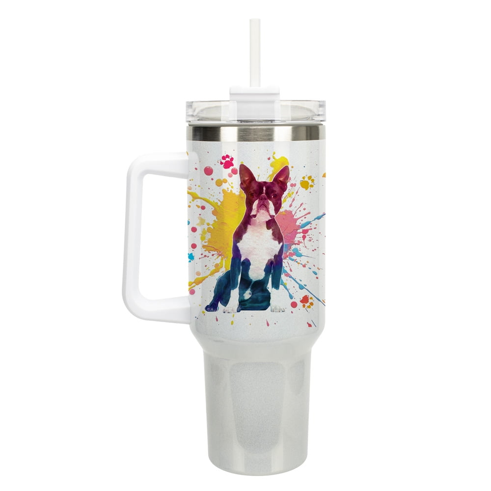 100 North 40 Ounce Stainless Steel Double Wall Insulated Glitter Travel ...