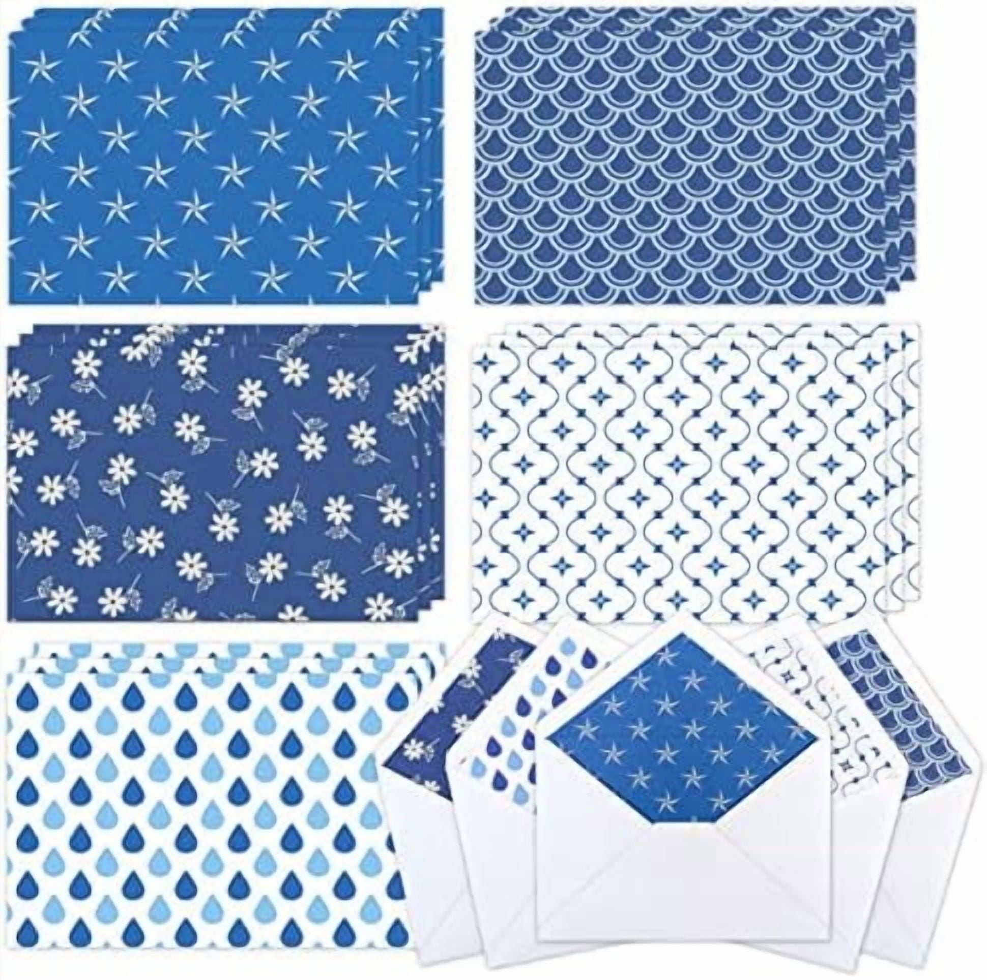 100 All Occasion Assorted Blank Cards – 5 Blue Pattern Designs ...