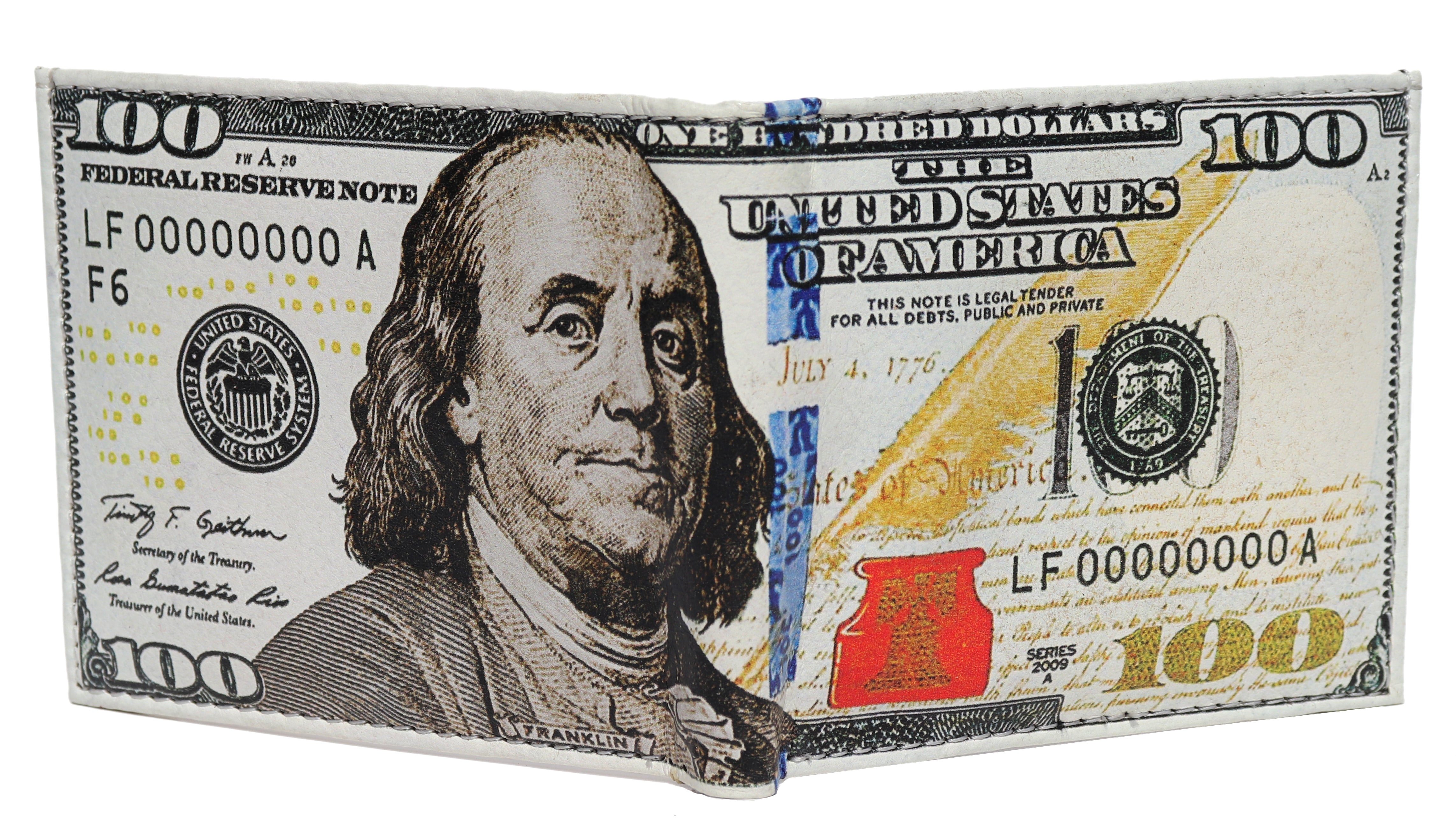 $100 One Hundred Dollar Bill Photorealistic Leather Bi-Fold Bifold ...