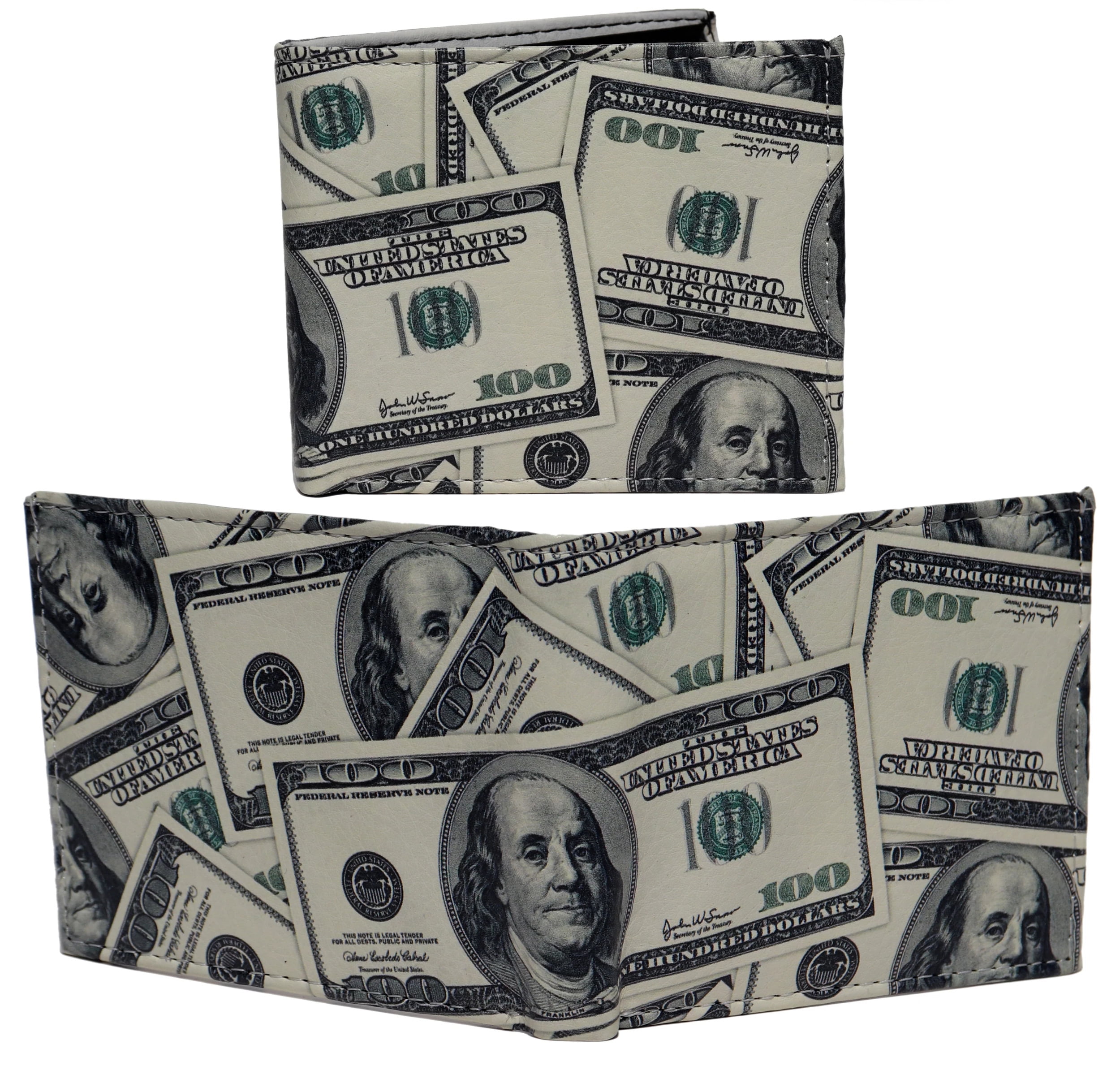 $100 One Hundred Dollar Bills Photorealistic Leather Bi-Fold Bifold ...