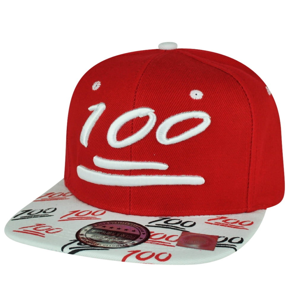 100 One Hundred Snapback Hat Cap Emoji Text Symbol Emoticons Red ...