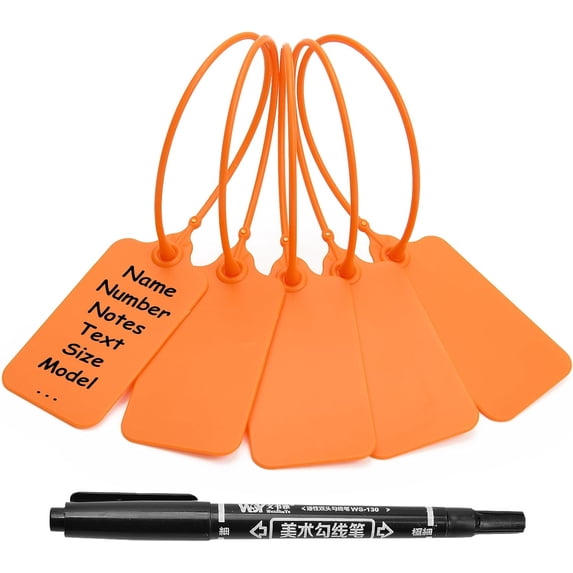 100 Orange Blank Plastic Tags for Labeling Waterproof Hanging Labels ...