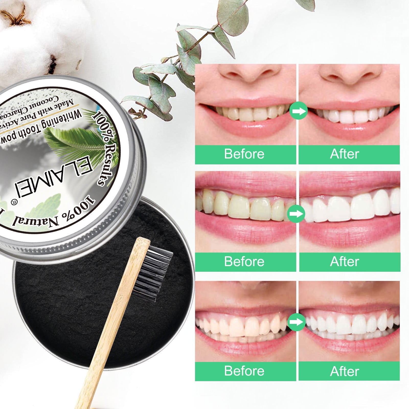 100% Organic Activated Charcoal Teeth Whitening Powder with Bamboo ...