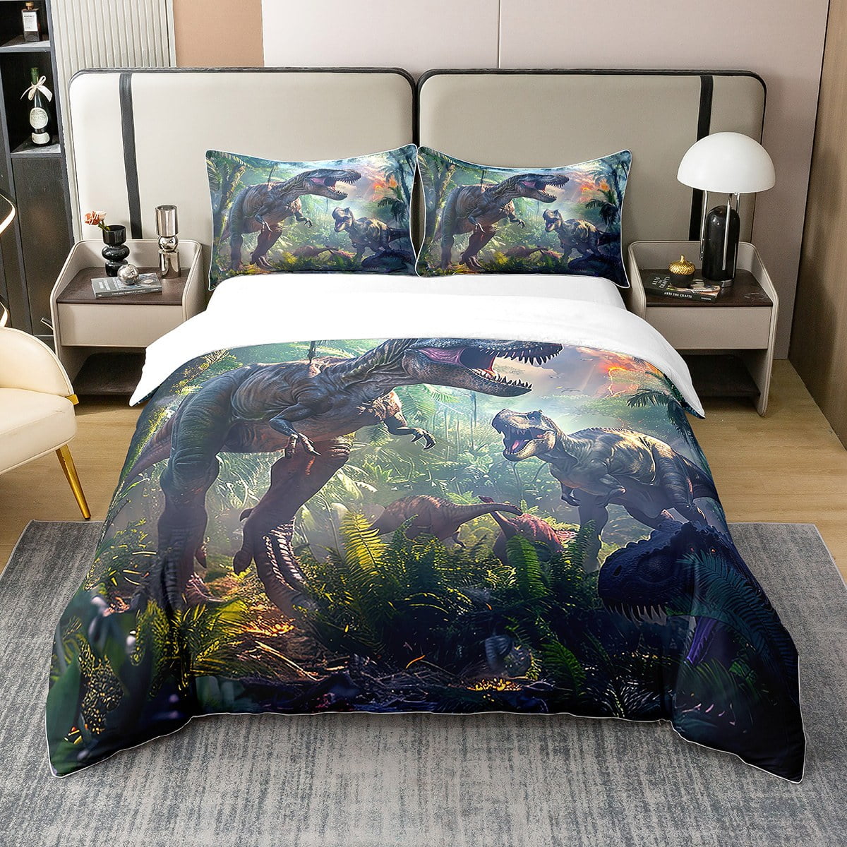 100% Organic Cotton 3D Dinosaur Comforter Cover Dino Silhouettes ...