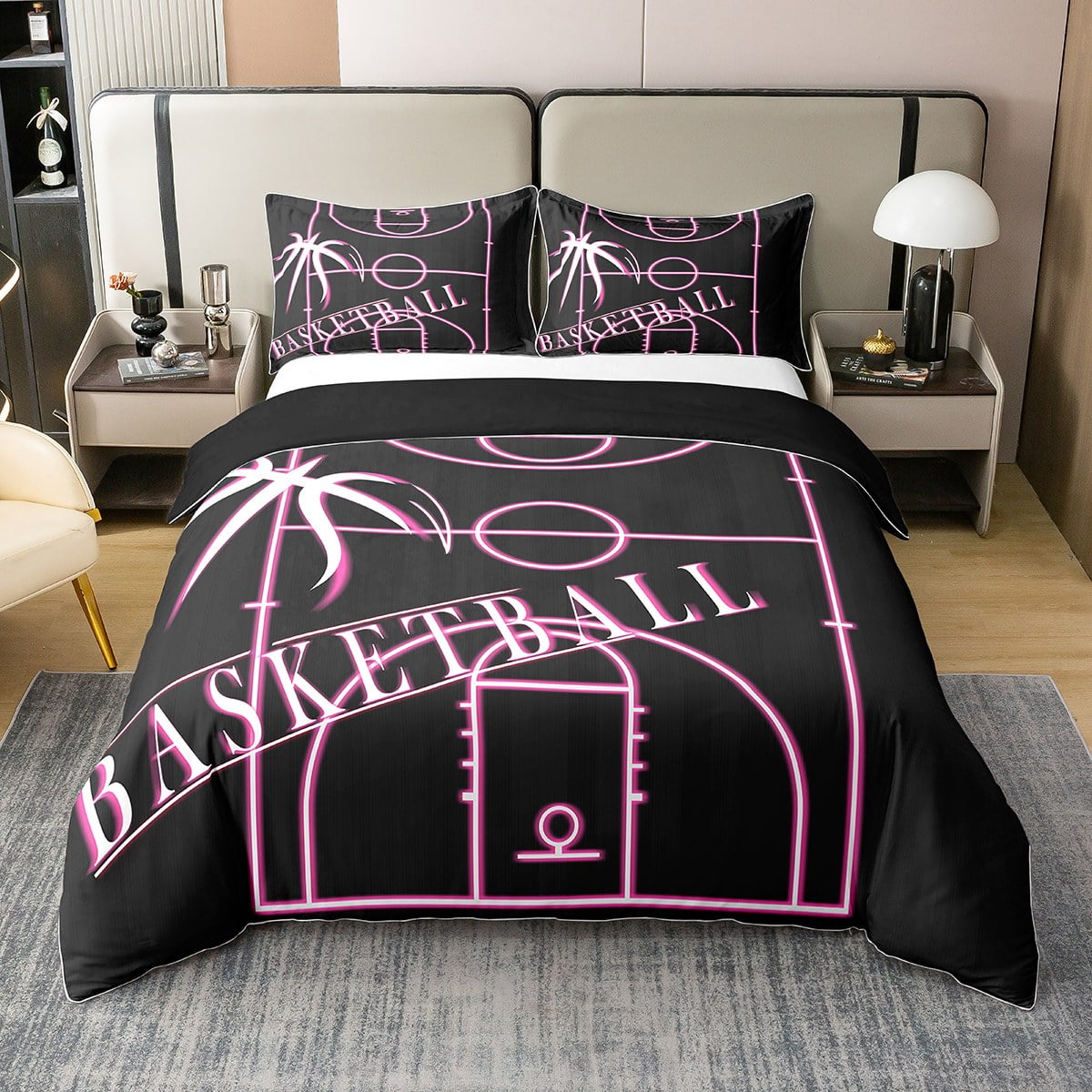 100% Organic Cotton Basketball Court Print Bedding Set For Boys Girls ...