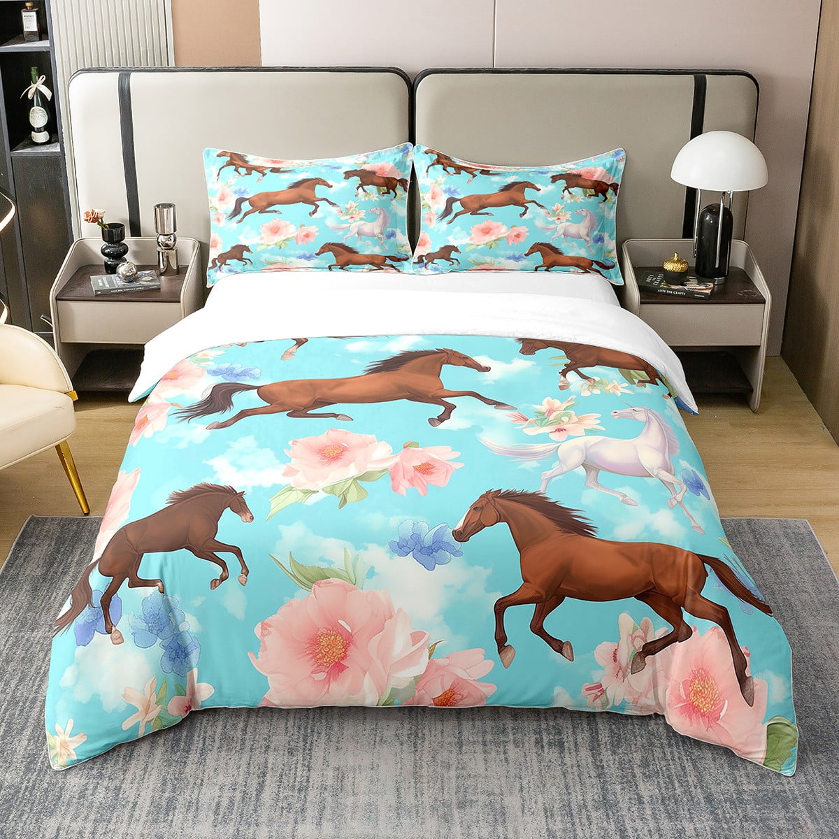 100% Organic Cotton Cartoon Horse Comforter Cover Teens,Chic Retro ...