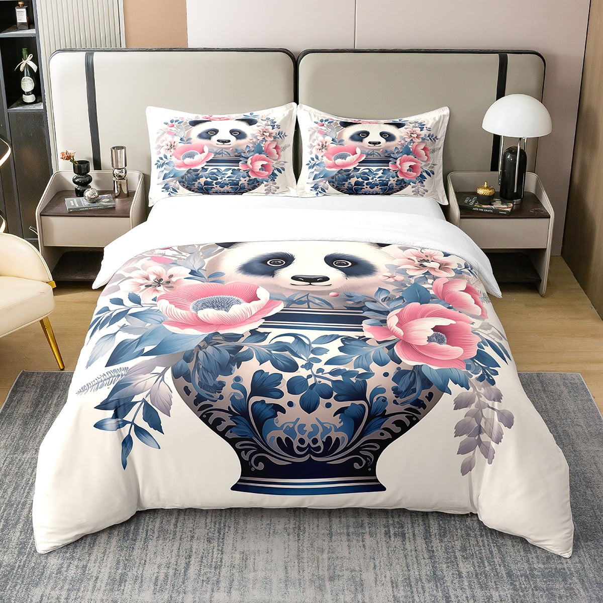 100% Organic Cotton Child Kawaii Panda Bedding Set Cute White Black ...