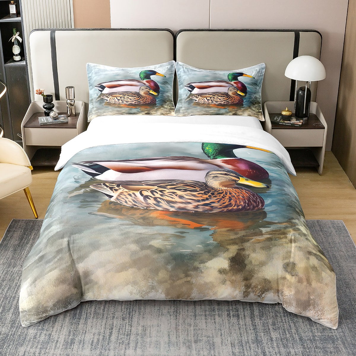 100% Organic Cotton Duck Hunting Full Duvet Cover For Kids Boys Girls Couple Mallard Duck ...
