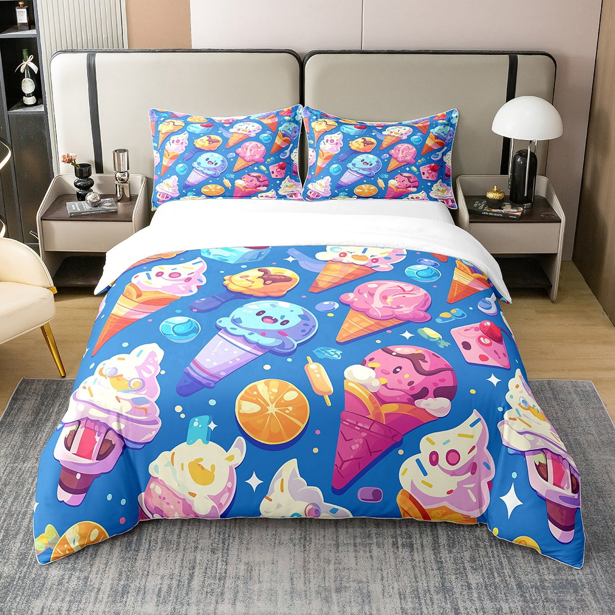 100% Organic Cotton Girly Ice Cream Comforter Cover Full Size,Rainbow ...