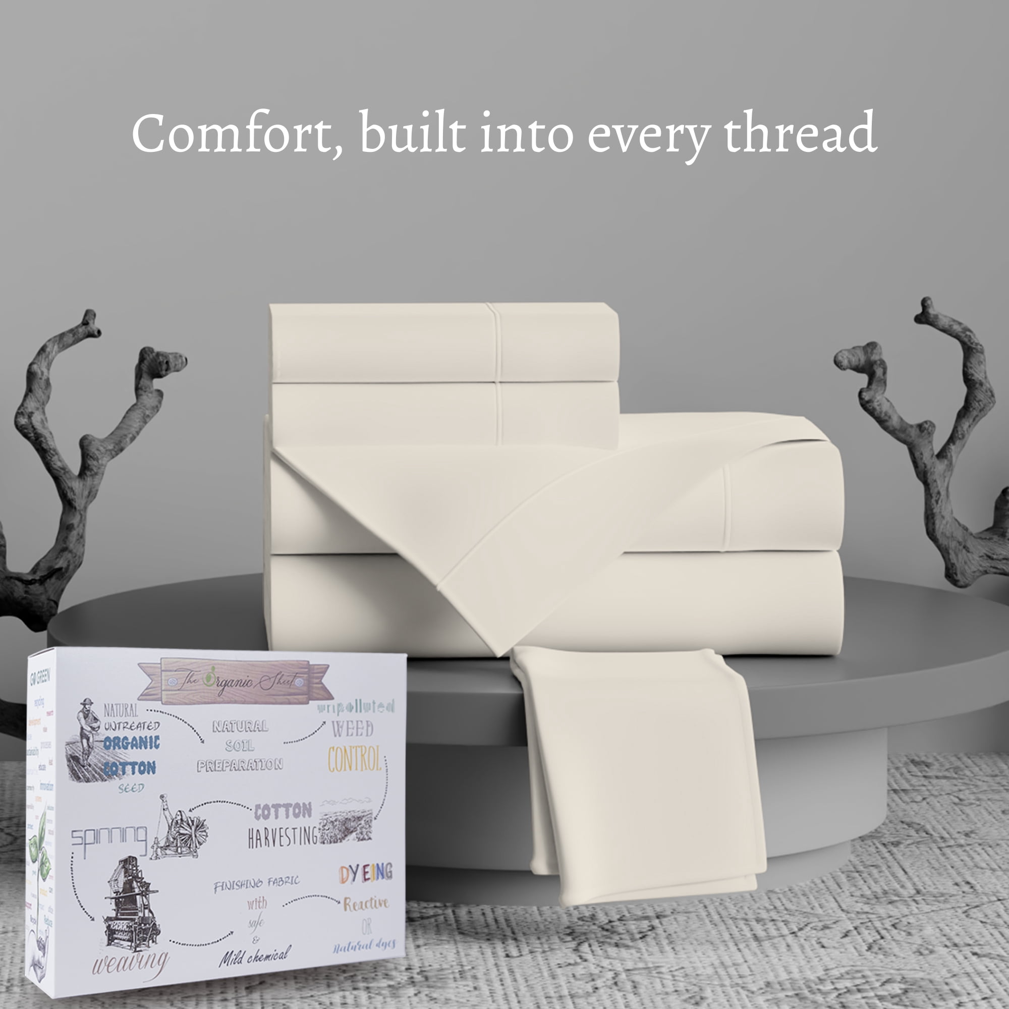 Purity Home Queen Sheet Set, 100% Organic Cotton, 300 Thread Count, 4 ...