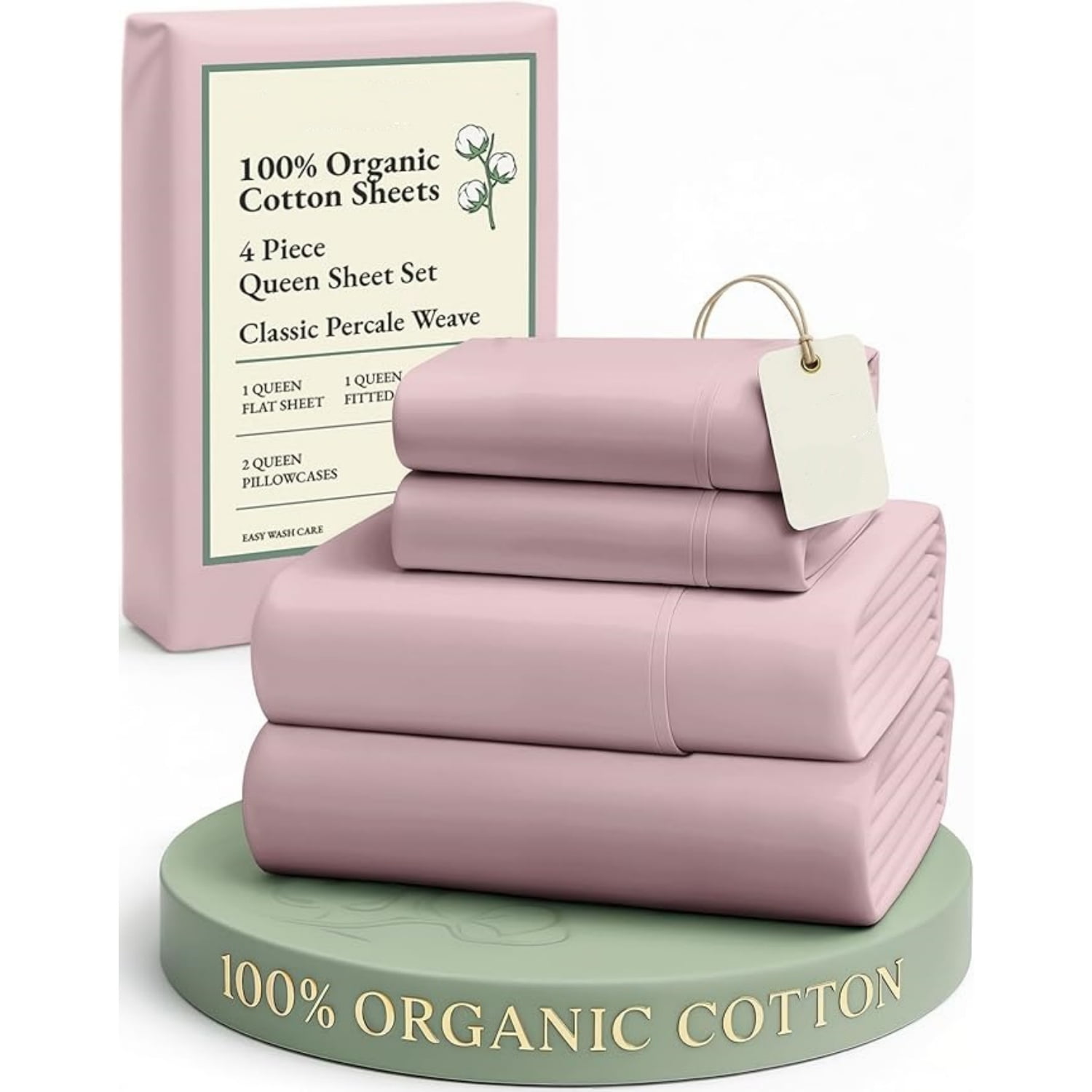 100% Organic Cotton Sheets Queen Size, Mercerized Cotton Fully ...