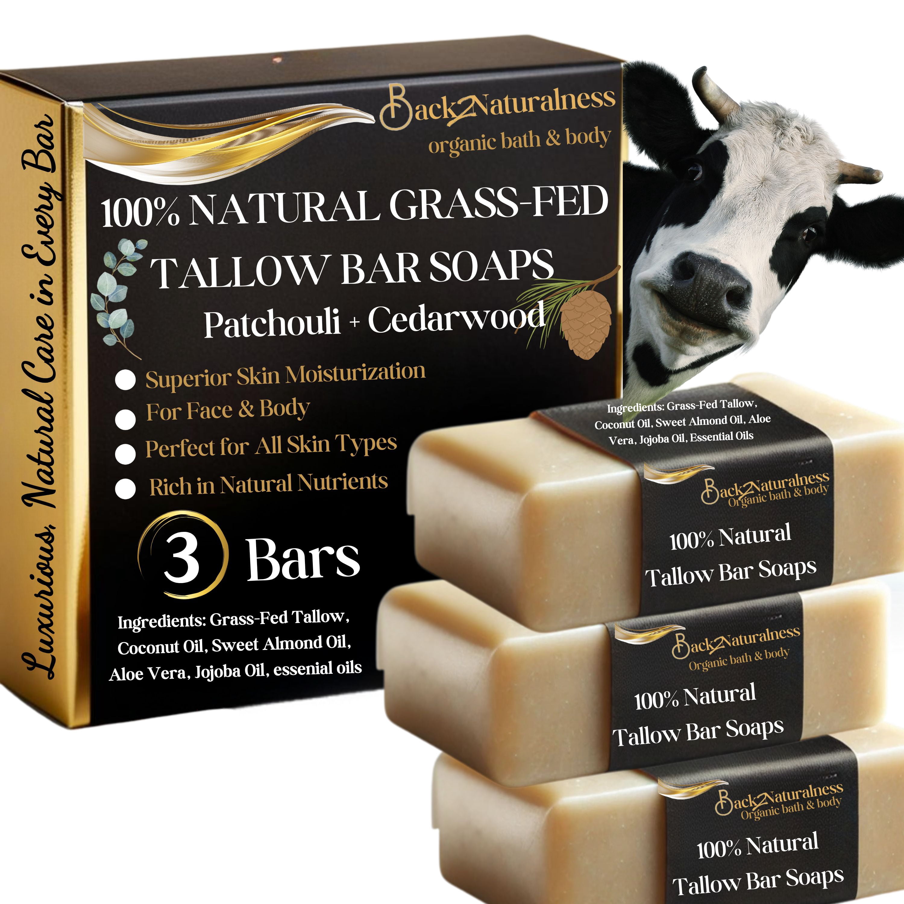 Grass-Fed Beef Tallow Bar Soaps w/ Aloe Vera | Patchouli + Cedarwood ...