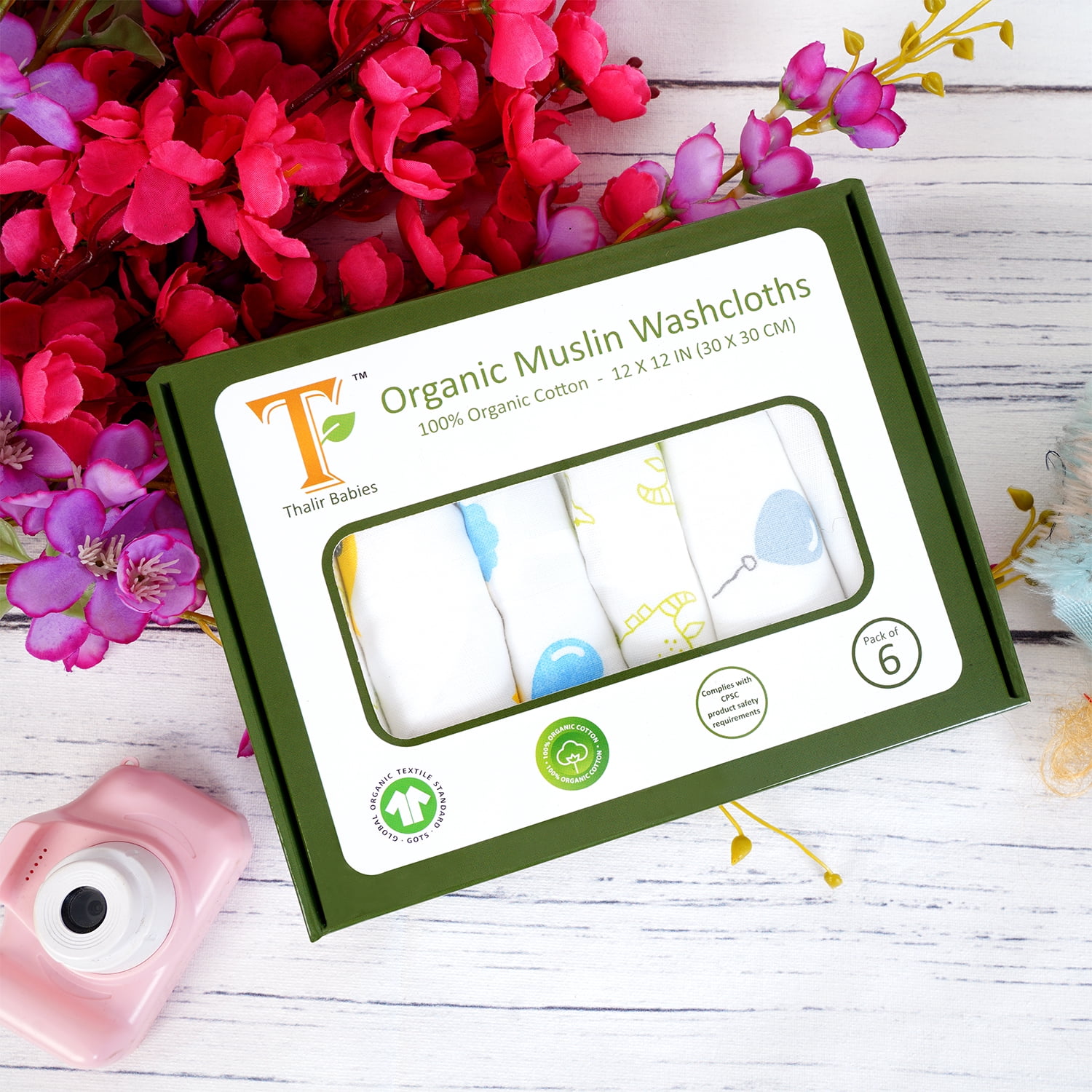 100% Organic Muslin Cotton Baby Washcloths - GOTS Certified - complies ...