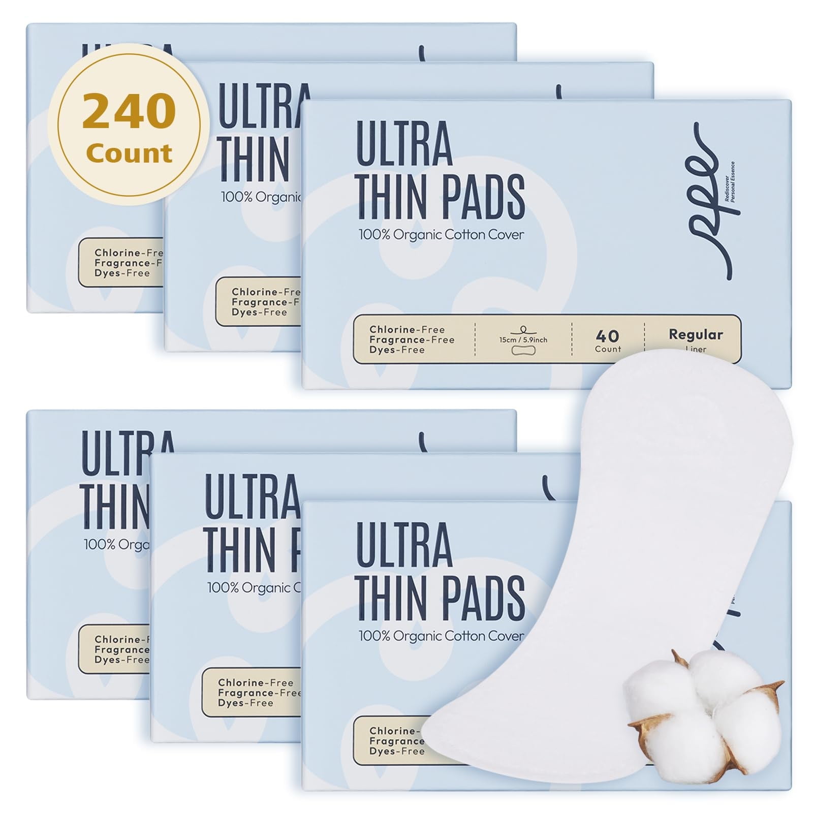 100% Organic Panty Liners for Women-240ct, Ultra Thin Cotton Cover ...