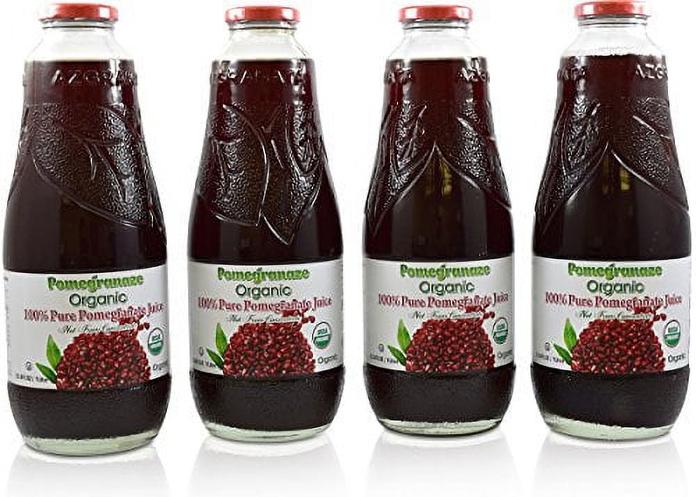 Organic Pomegranate Juice - Natural Fruit, 4 Pack, 33.8 fl oz, USDA ...