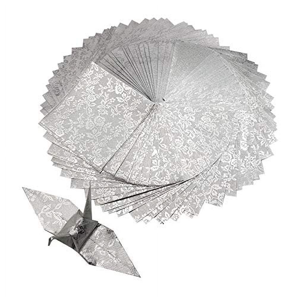 100 Origami Paper Sheets OIF8 Paper Pack Silver Foil Flower Pattern 6x6 ...