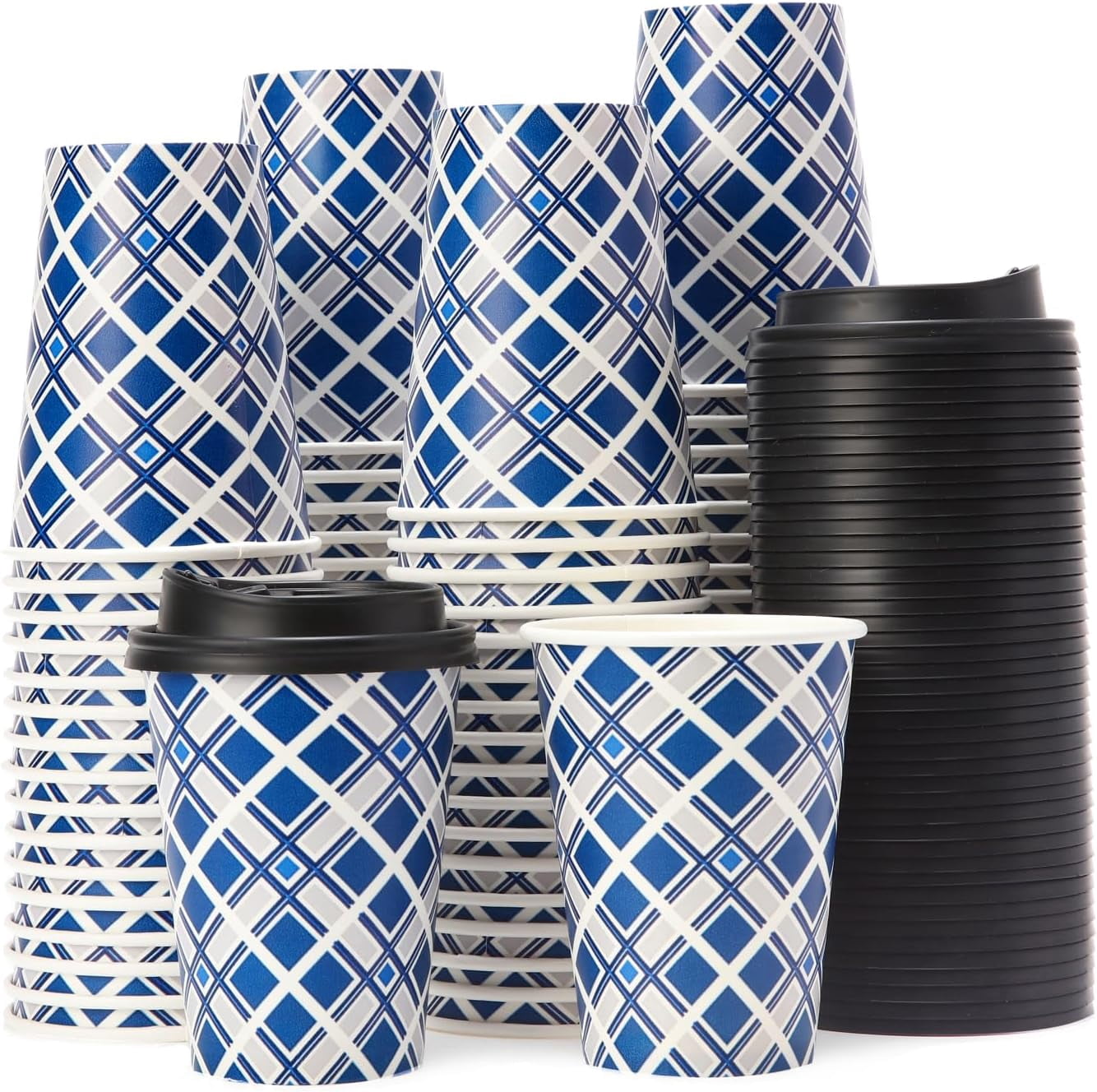 100 PACK 12OZ Disposable Coffee Cups with Lids, To Go Coffee Cups with ...