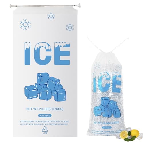 100 PACK 20 lb. Plastic Ice Bags with Cotton Draw String 14 x 28 Inch ...