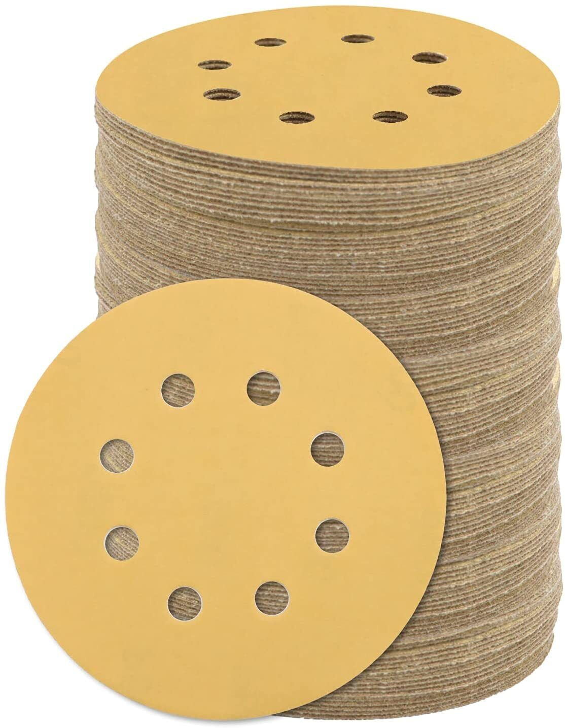 100-PACK 5 inch Sanding Discs 8-Hole Hook Loop for Orbital Sander Paper ...