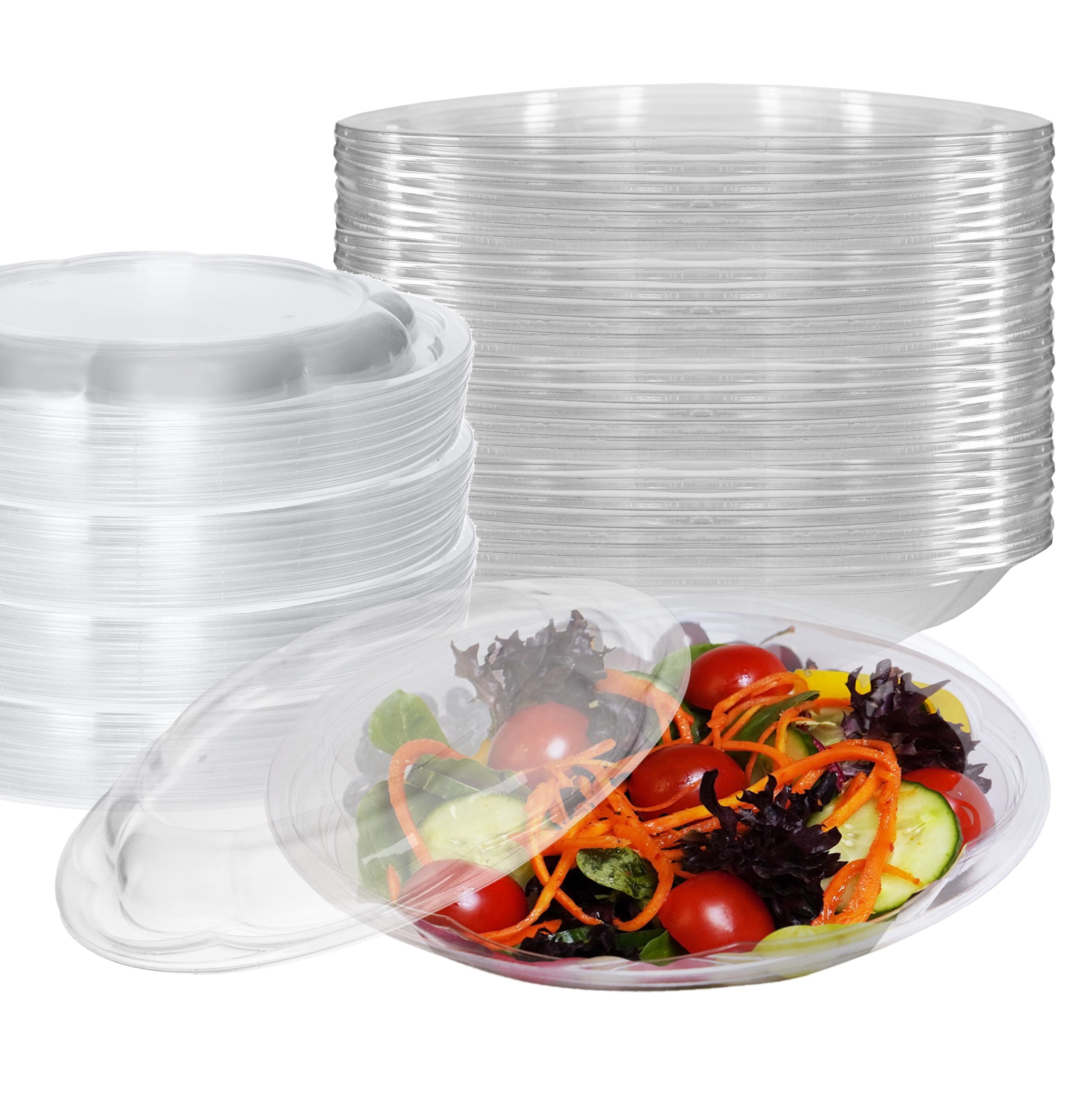 [100 PACK] 64oz Clear Disposable Salad Bowls with Lids - Clear Plastic ...