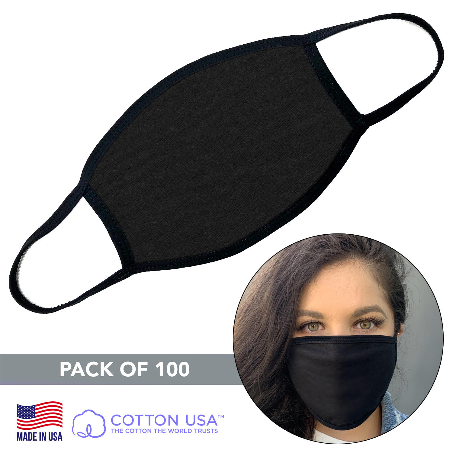 100 PACK BLACK 100% MADE IN THE USA COTTON GOOD WORKS FACE MASK ...