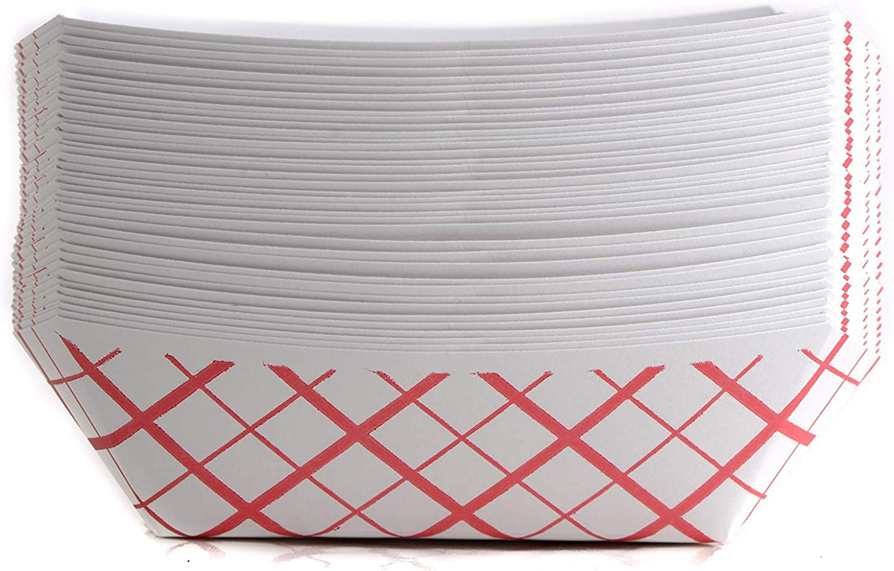 [100 PACK] Heavy Duty Disposable Paper Food Tray (1 LB) - Red Check ...