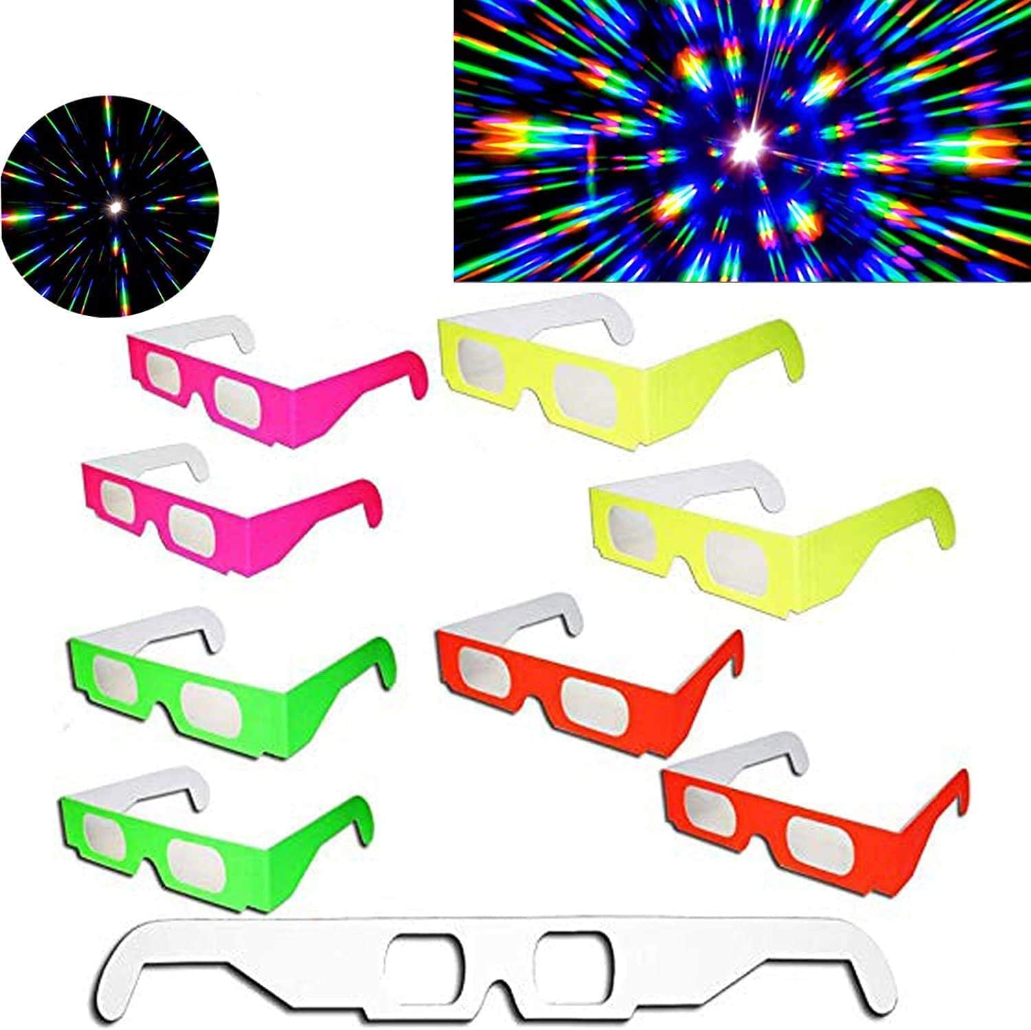 100 PAIRS 3D GLASS Rainbow Diffraction 3D Fireworks Glasses Neon Multi ...