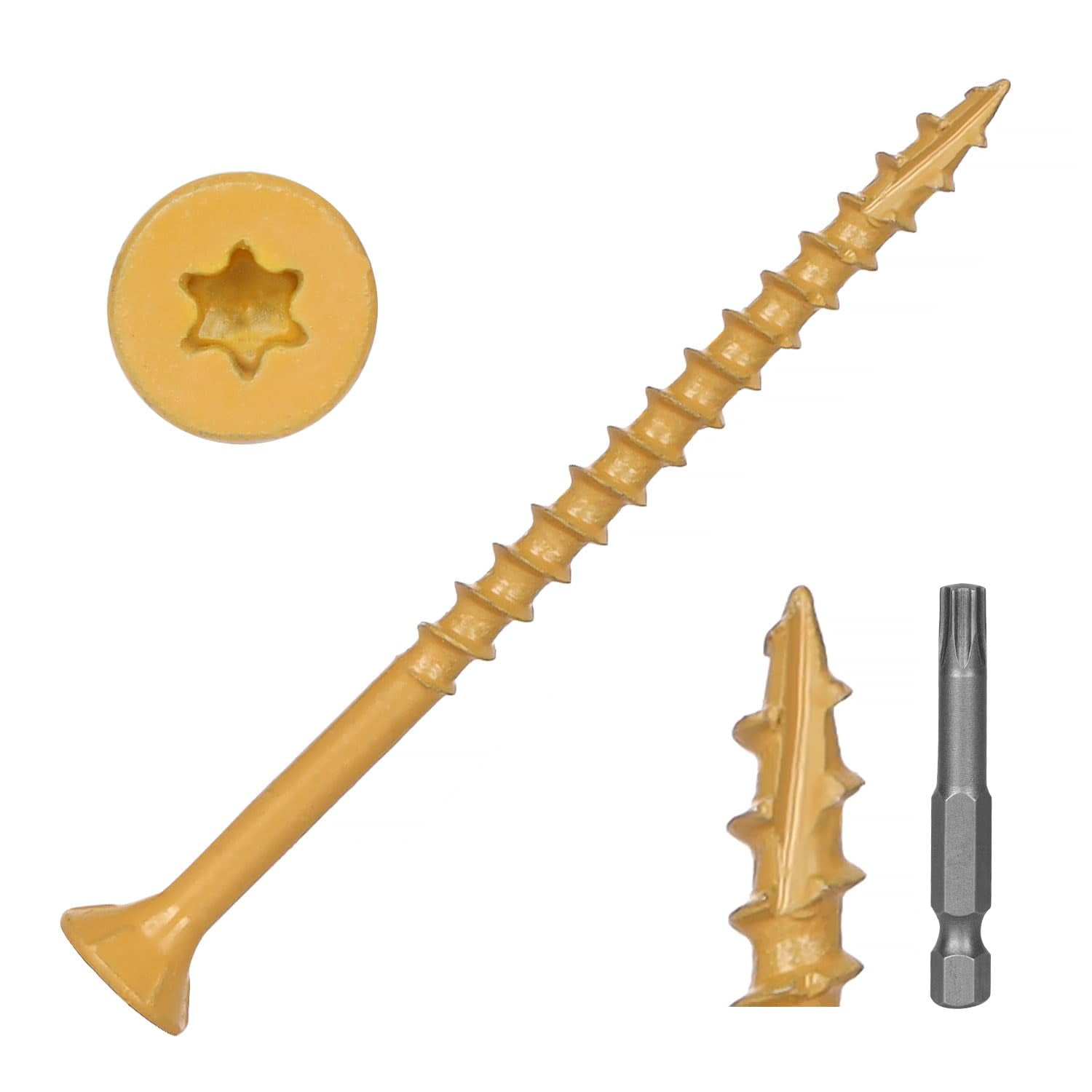 100 PCS #10 x 2-1/2" Exterior Wood Screws, T25 Star Torx Drive Deck ...