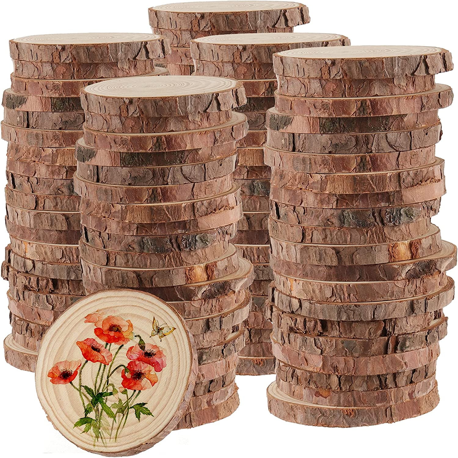 100 PCS 2.8-3.2 Inches Natural Wood Slices, 2/5 Inches Thick Wood ...