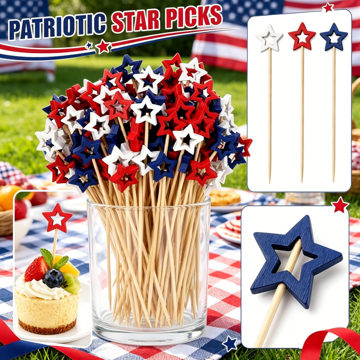 100 PCS 250th Anniversary Patriotic Star Cocktail Picks 5 Inch Long Red ...