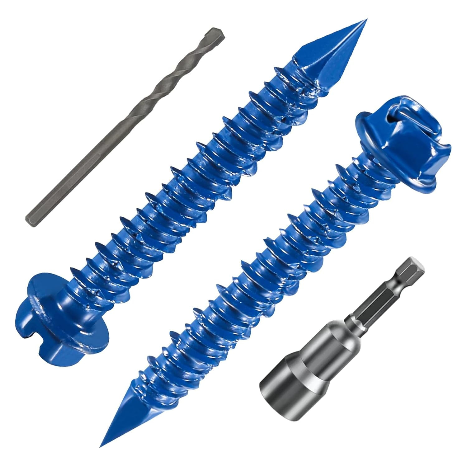 (100 PCS) 3/16" * 2-1/4" Slotted Hex Washer Head Concrete Screws Anchor ...