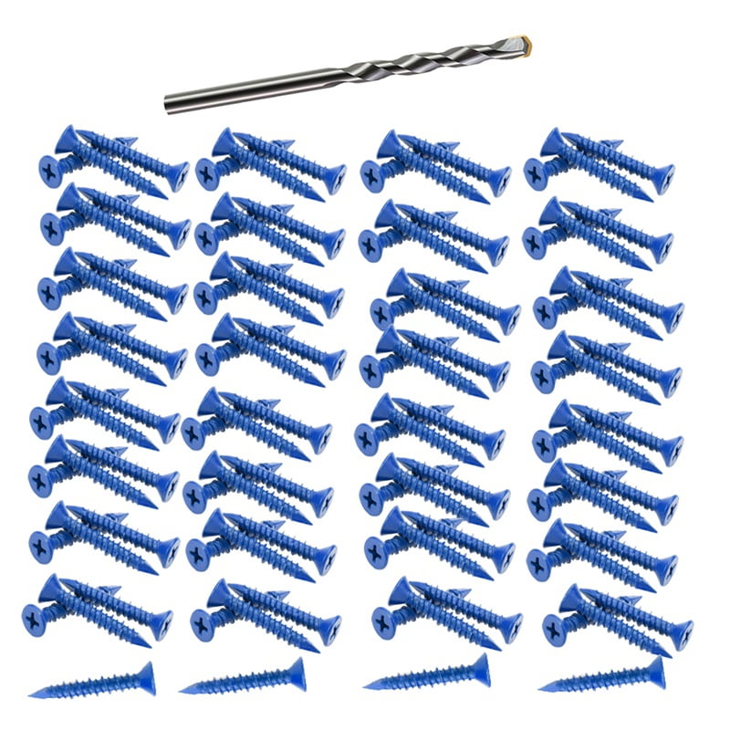100 PCS 3/16 Inch X1-1/4 Concrete Screw Anchor Blue Flat Heads for ...