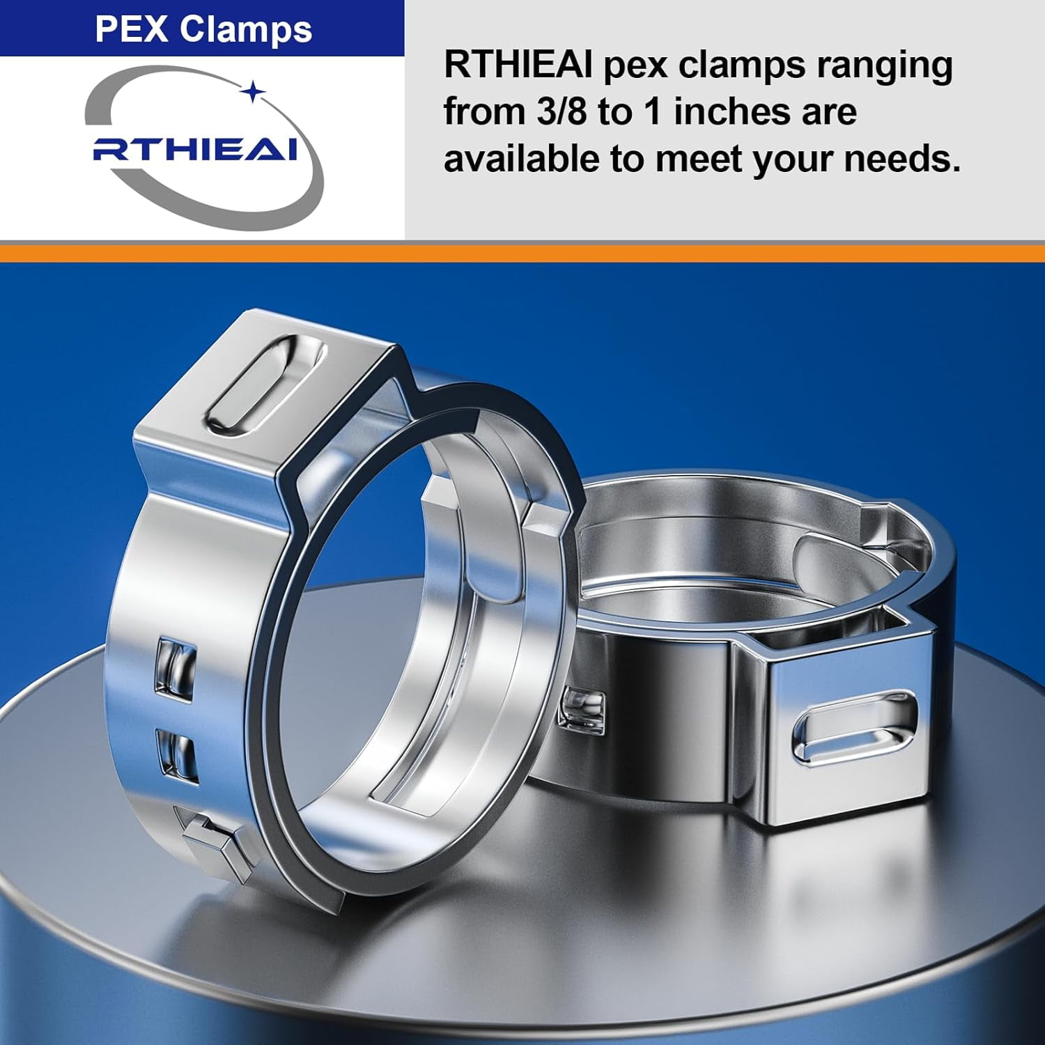 100 PCS 3/8 Inch PEX Cinch Clamp Rings, 304 Stainless Steel Single Ear ...