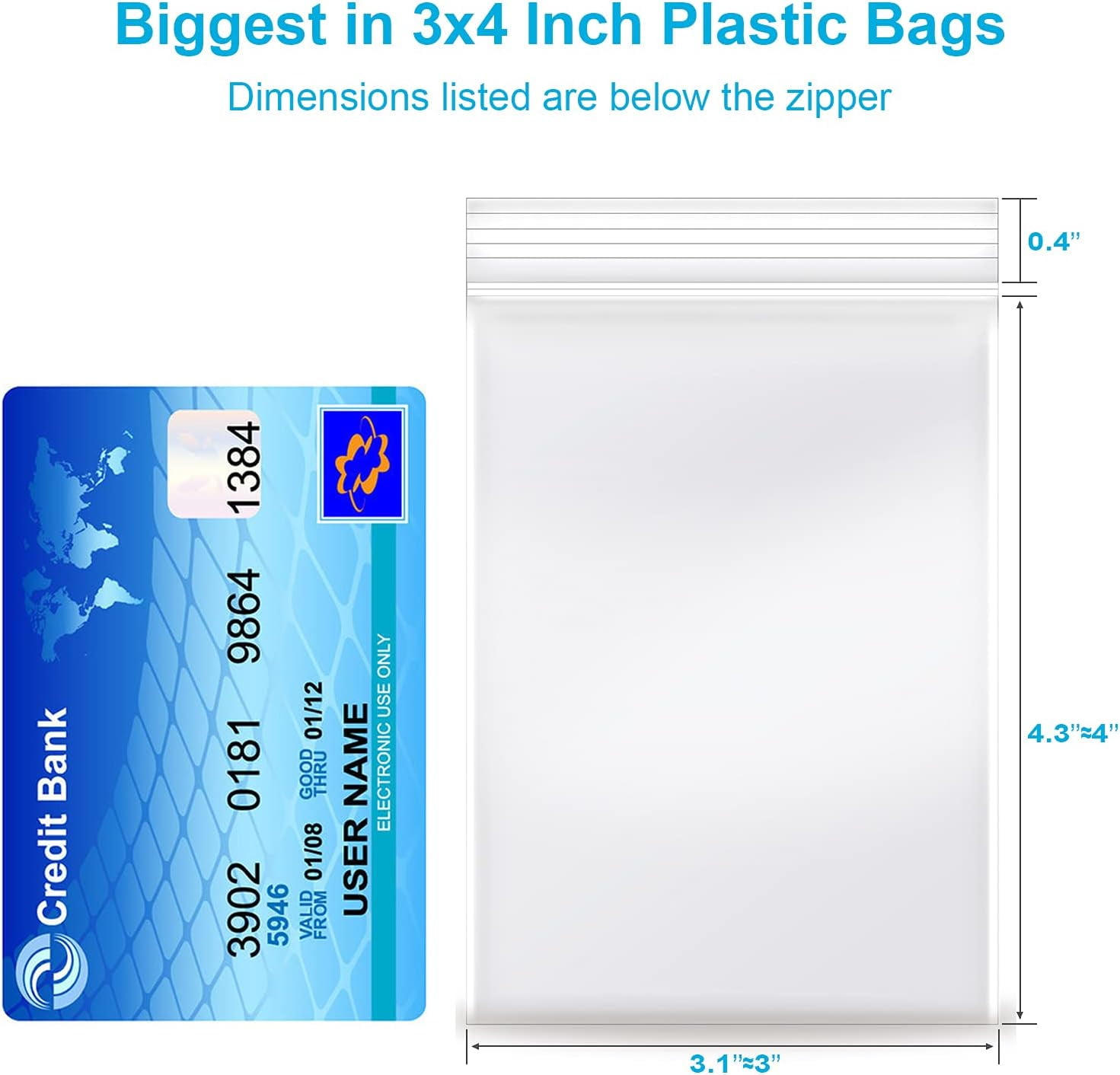100 PCS 3"x4" Clear Reclosable Plastic 2-Mil Ziplock Bags Poly Jewelry ...