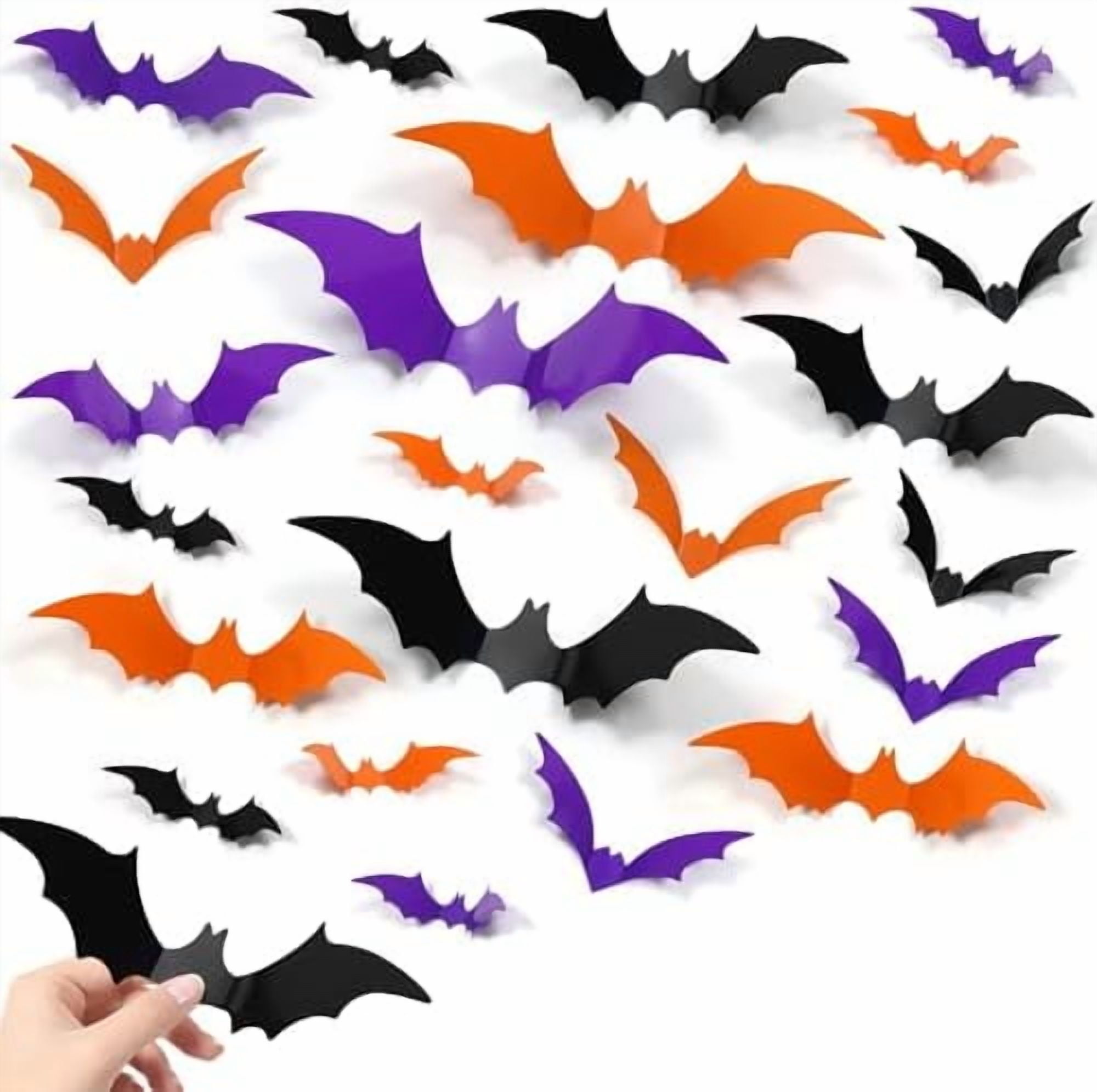 100 PCS 3D Halloween Bats Wall Decor, Realistic PVC Bats Halloween ...
