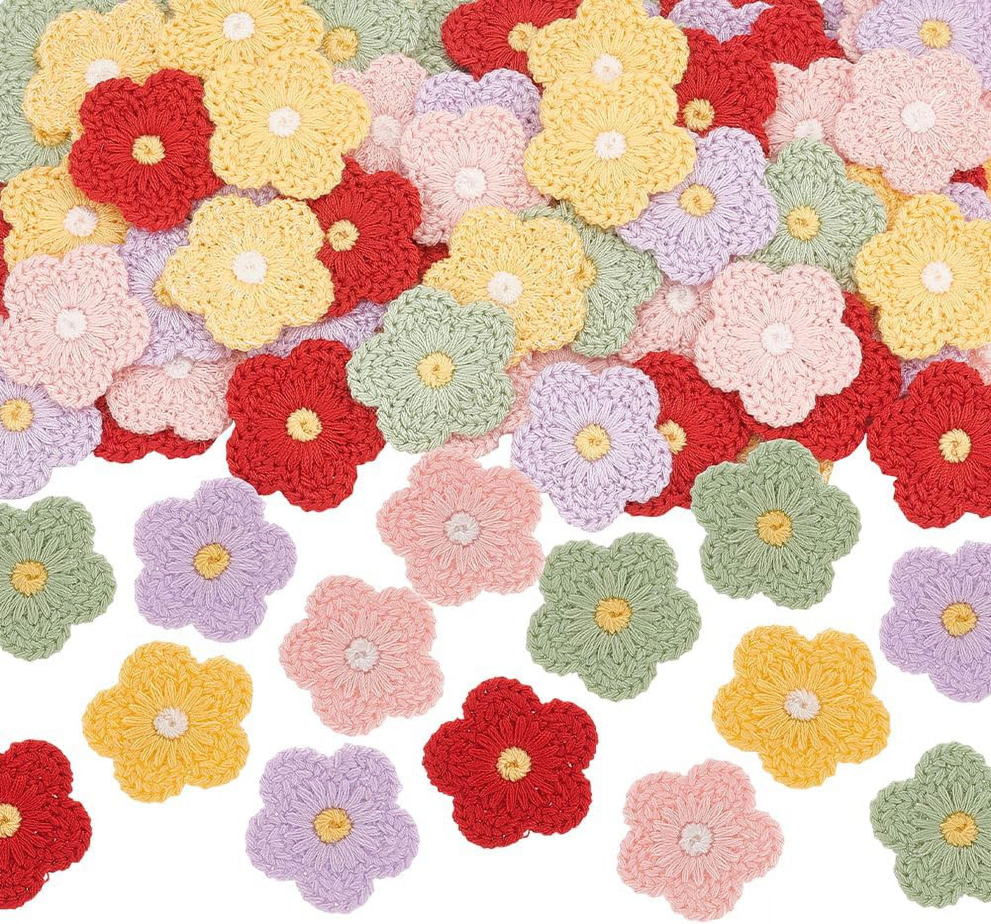 100 PCS 5 Colors Crochet Flowers Applique 1inch Sewing Flowers Cloth ...