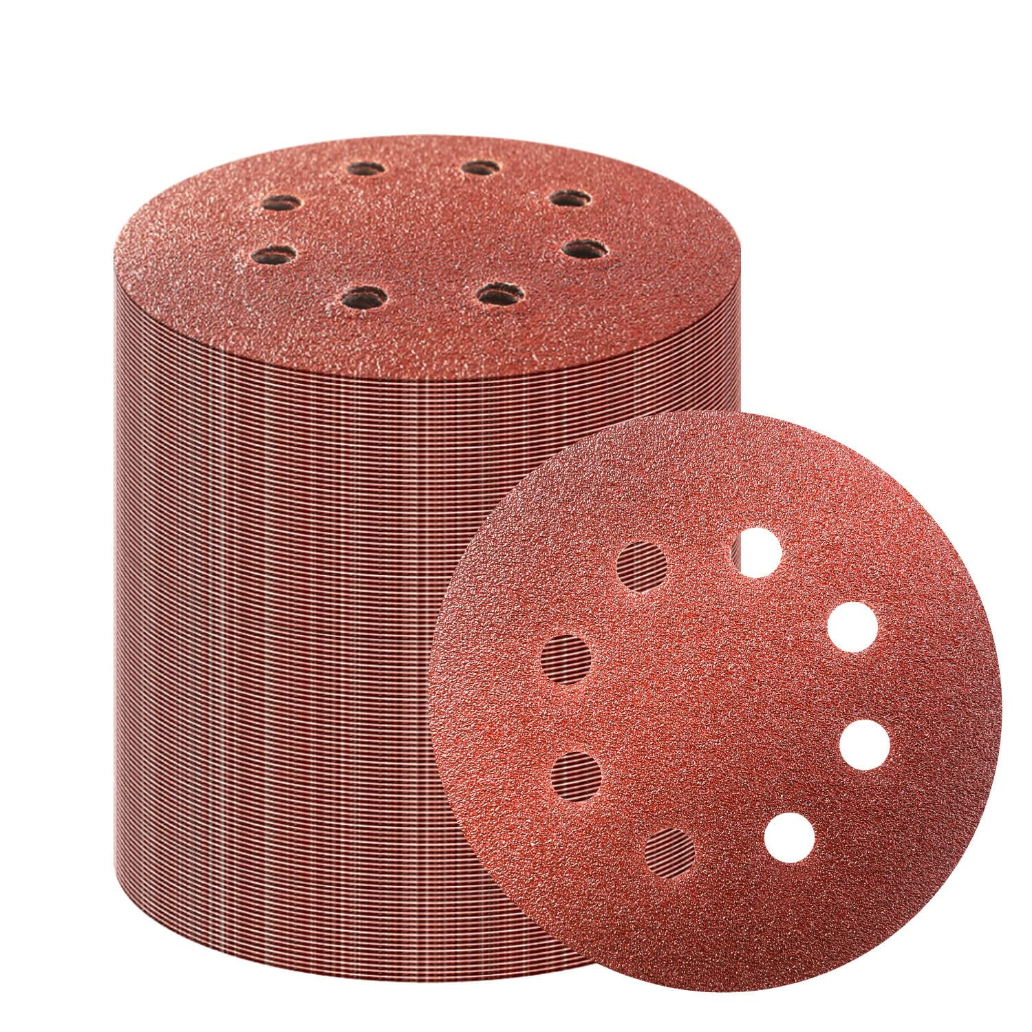 100 PCS 5 Inch Velcro Sanding Discs, 8 Hole Hook and Loop Sandpaper ...
