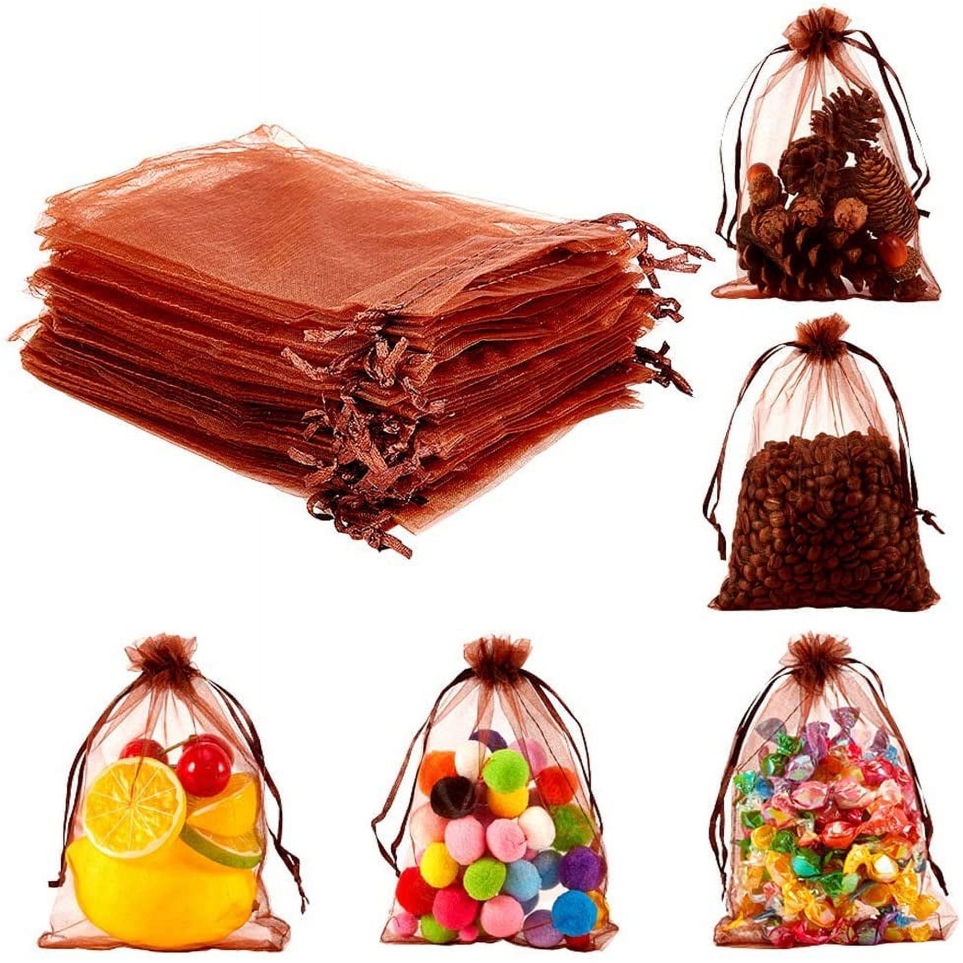 100 PCS 5x7 inch Chocolate Organza Drawstring Bags Party Wedding Favors ...