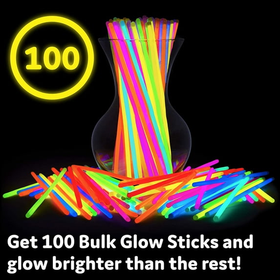 100 PCS 8 Inch Glow Sticks, Ultra Bright Glow Party Supplies with Light ...