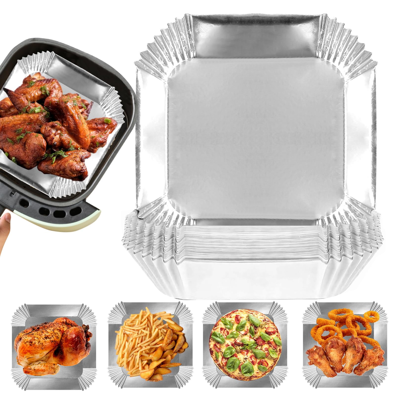 100 PCS Aluminum Foil Air Fryer Liners, Non-stick Air Fryer Disposable ...