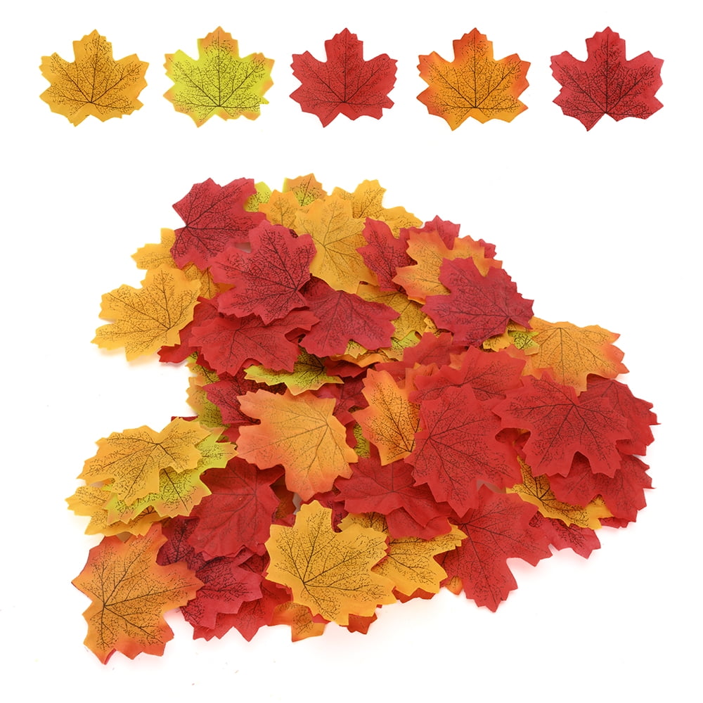 100 PCS Artificial Maple Leaves Fall Leave Mixed Autumn Colored Leaves ...