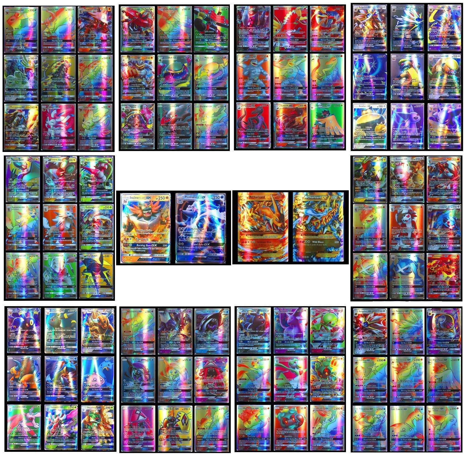 100 PCS Assorted TCG Poke Cards Packs Ultra Rare Shiny Collection Cards ...