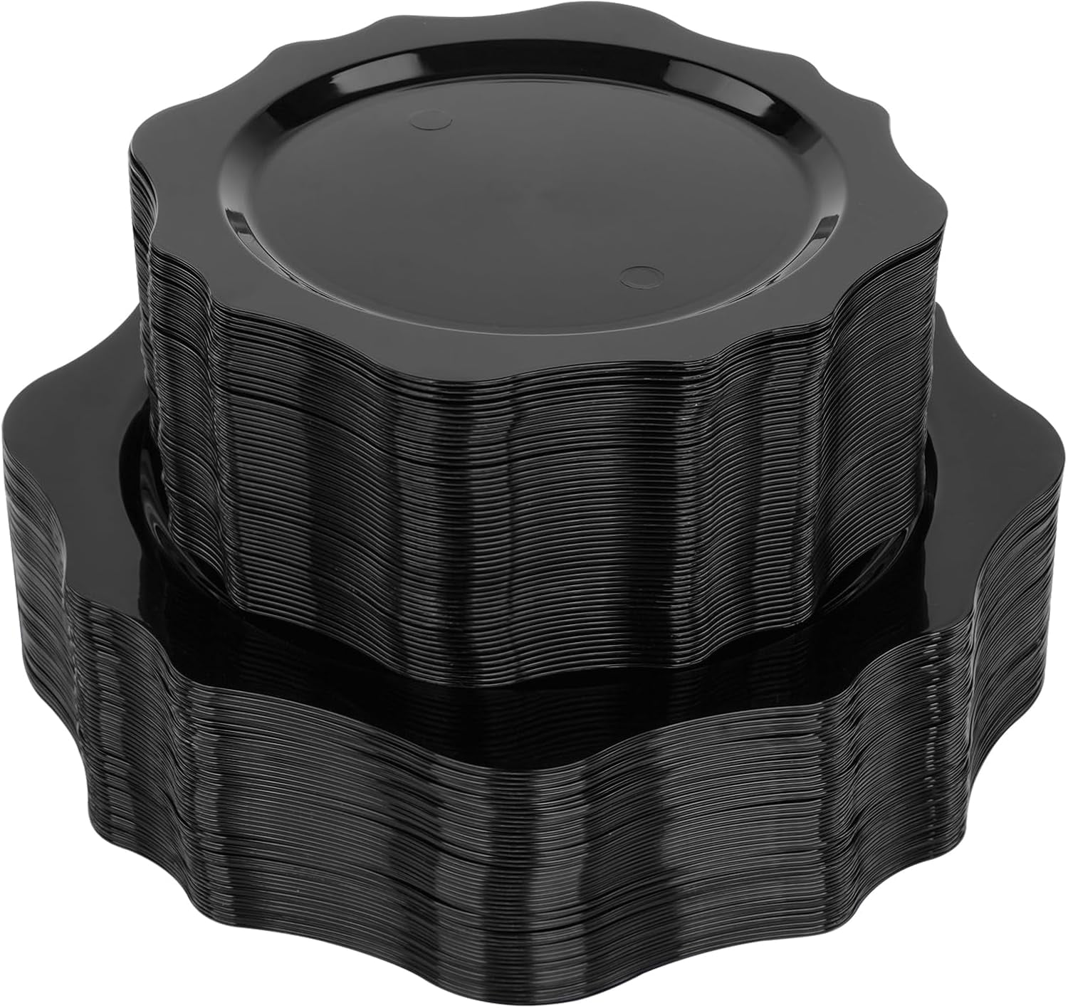 100 PCS Black Disposable Plates for 50 Guests, Scalloped Plastic Plates ...