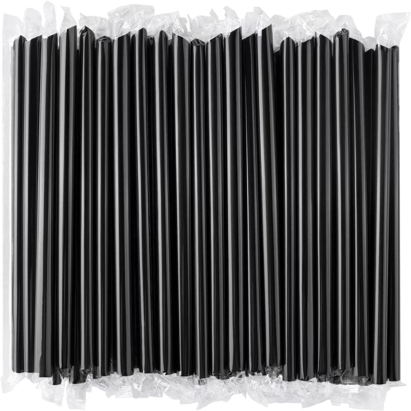 100 PCS Black Plastic Boba Straws, 0.43" Wide × 9.45" Long Disposable ...