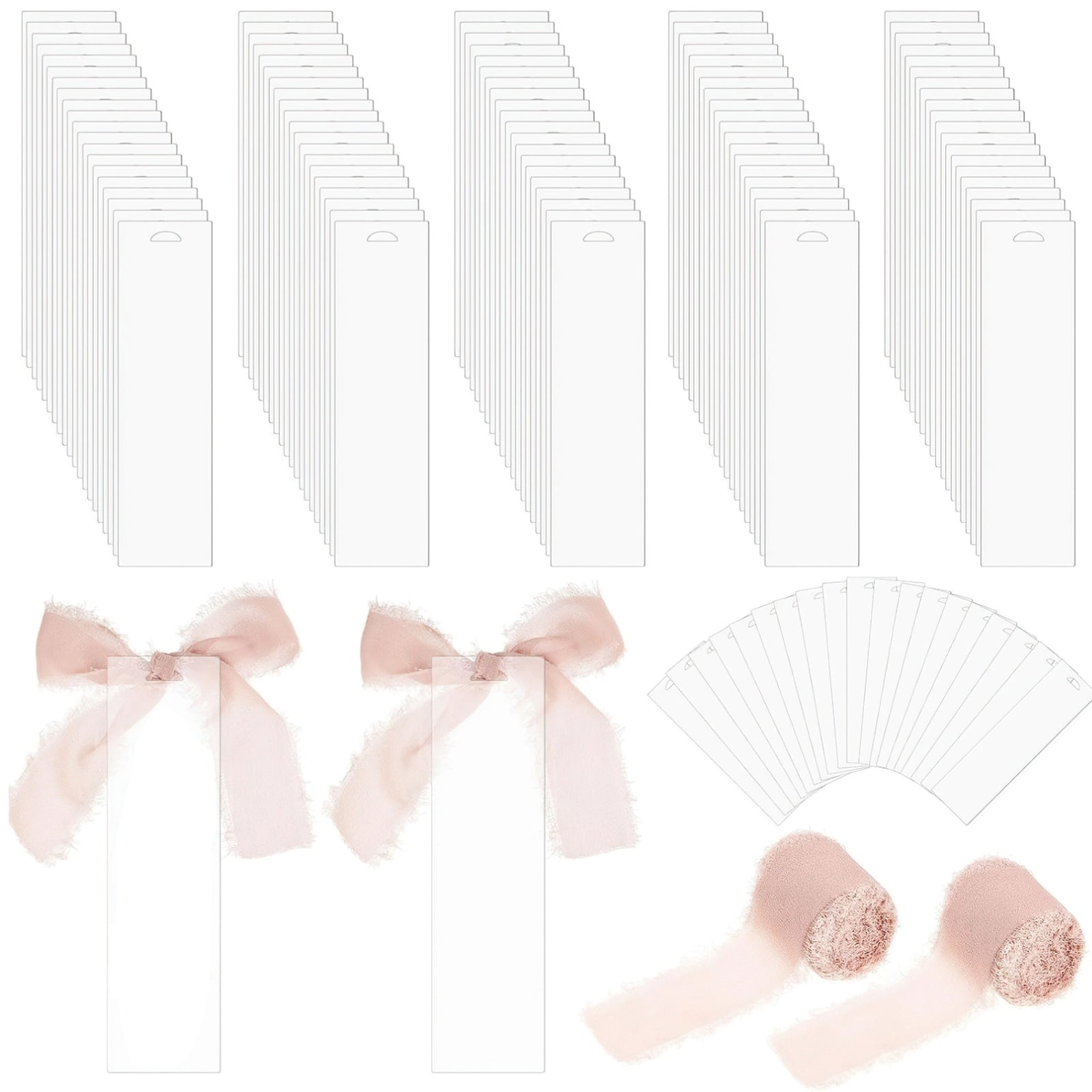 100 PCS Blank Acrylic Bookmarks, Includes 2 Rolls Pink Ribbons ...