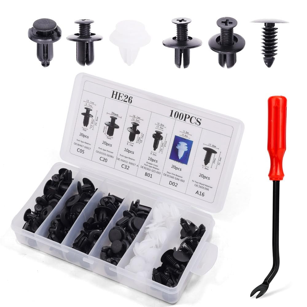 100 PCS Bumper Retainer Clips Car Rivets Fasteners Retainer Kit and 1 ...