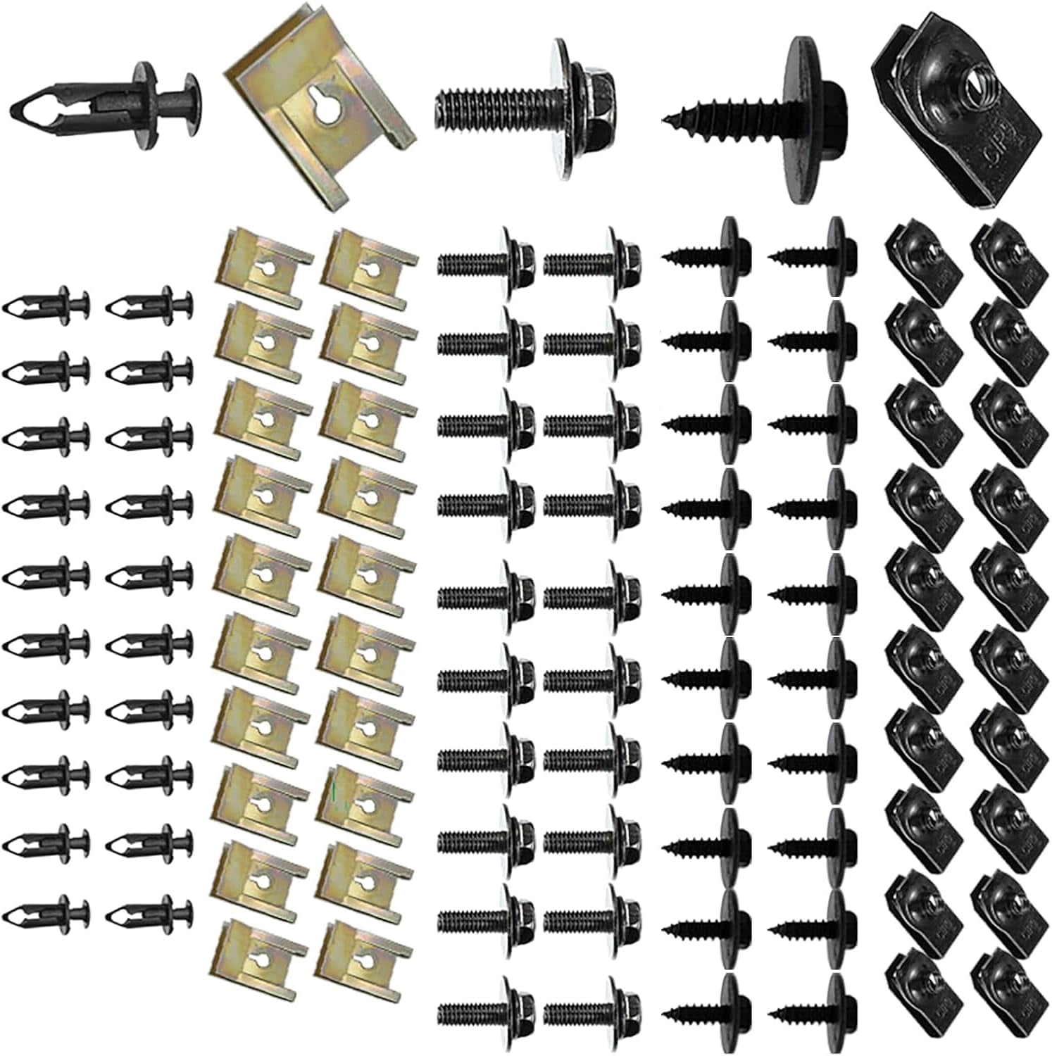 100 PCS Car Body Screws and Bolts, Splash Shield Retainer U-Nuts Kit ...