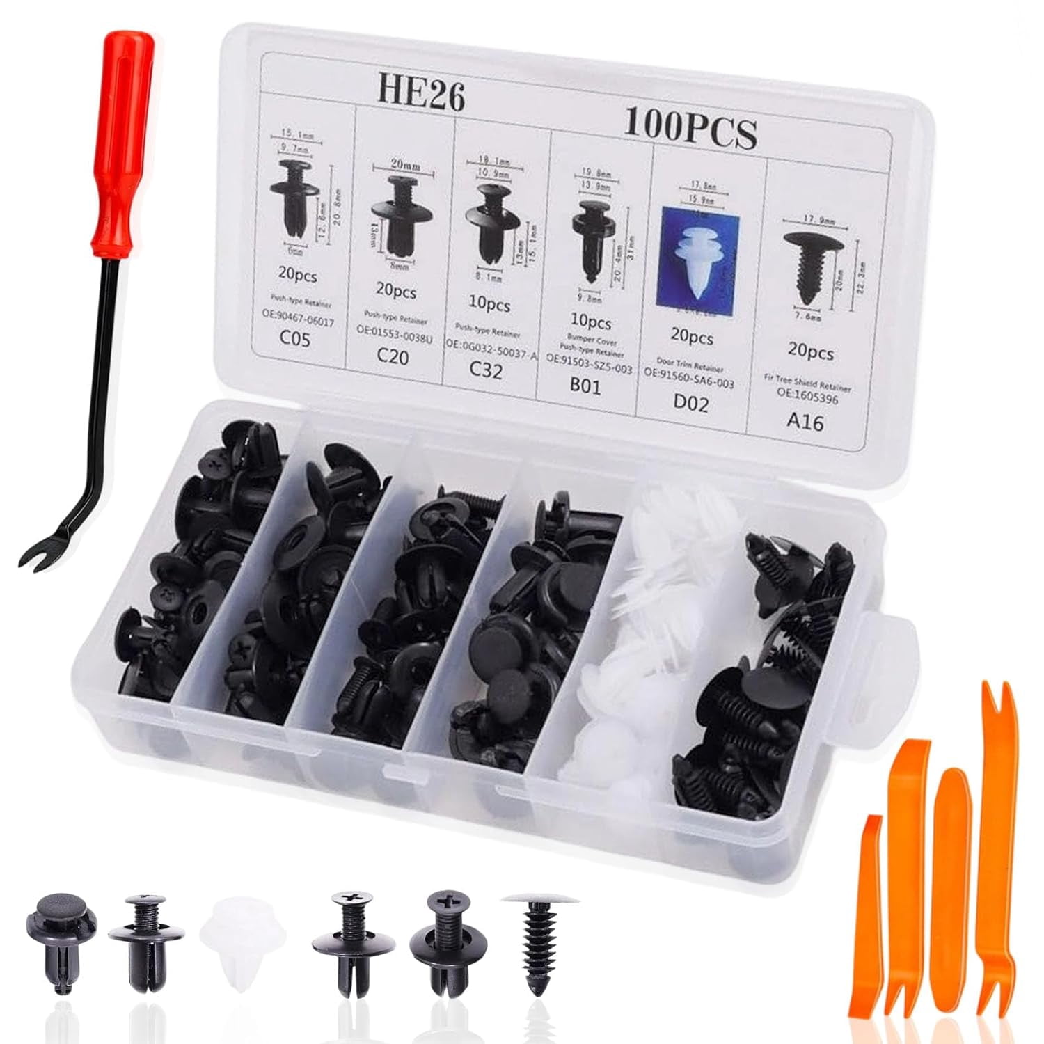 100 PCS Car Bumper Retainer Clips Set - Universal Plastic Fasteners Kit ...